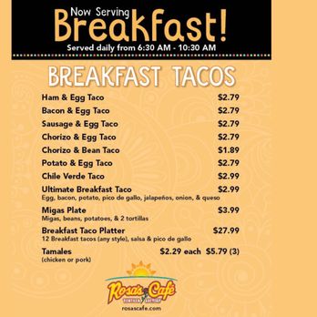 Rosas Cafe Menu Breakfast