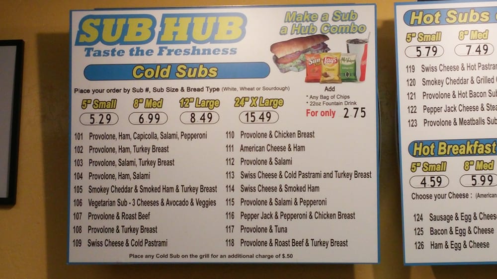 Online Menu of Sub Hub - CLOSED Restaurant, Escondido, California ...