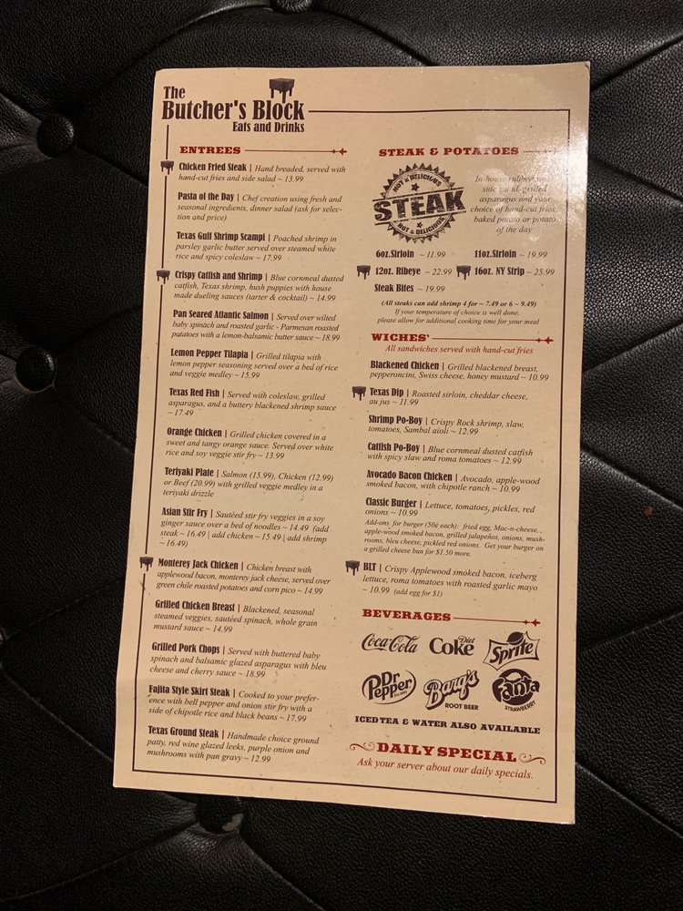 Online Menu of The Butchers Block Eats and Drinks Restaurant, Snyder ...