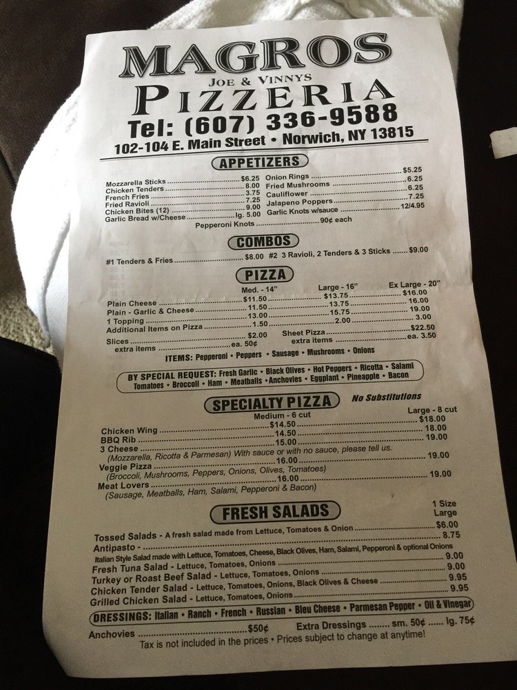 Magro’s Pizzeria - Pizza - 102 E Main St, Norwich, NY - Restaurant ...